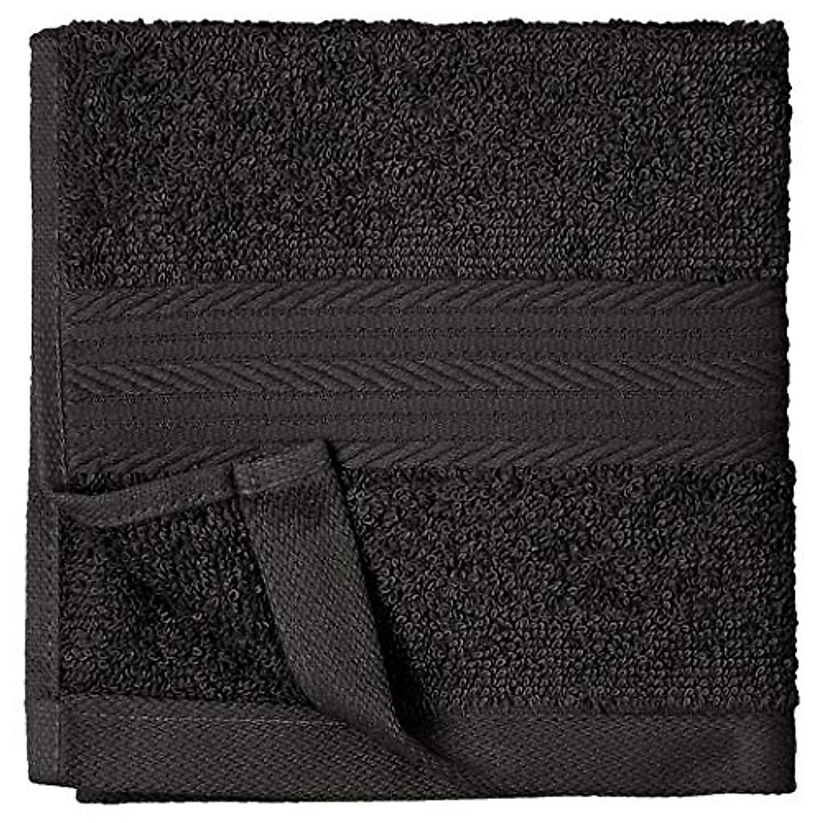 Amazon Basics Fade Resistant Cotton Washcloth, 12-Pack, 12" L x 12" W, Black