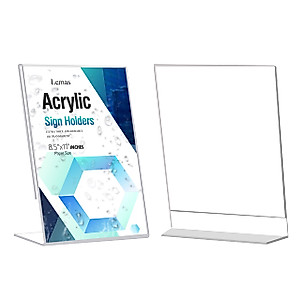 Lemas Slanted Back Acrylic Sign Holder 8.5*11 Inches，Clear Desktop Sign Holder Plastic Paper Holder Tabletop Display Stand for Office, Restaurant, Store (3Pcs)