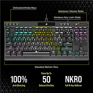 CORSAIR K70 RGB Tenkeyless Mechanical Gaming Keyboard - CHERRY MX SPEED Switches, Aluminum Frame, Per-Key RGB Backlighting, Detachable USB-C Cable