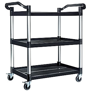 IMGZAR Utility Carts with Wheels Rolling Cart Heavy Duty Food Service Cart for Kitchen Warehouse Office, Free Rubber Hammer, Lockable Wheels, 500 Lbs Capacity 31.5''L X 17''W X 38''H Black