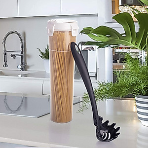 Plasutil Set of 2 Airtight Spaghetti Pasta Container, Cylinder Shaped Noodle Container + 2 Kitchen Supply Spaghetti Server for Kitchen Pantry Organization and Storage