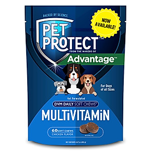 Pet Protect from The Makers of Advantage Vet-Formulated Daily Multivitamin for Dogs | 60 Chews with Vitamins