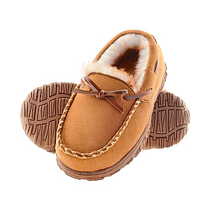 House Moccasins Slippers for Boys with Memory Foam Nonslip Rubber Sole Indoor Outdoor Shoes - Beige Big Kid 1