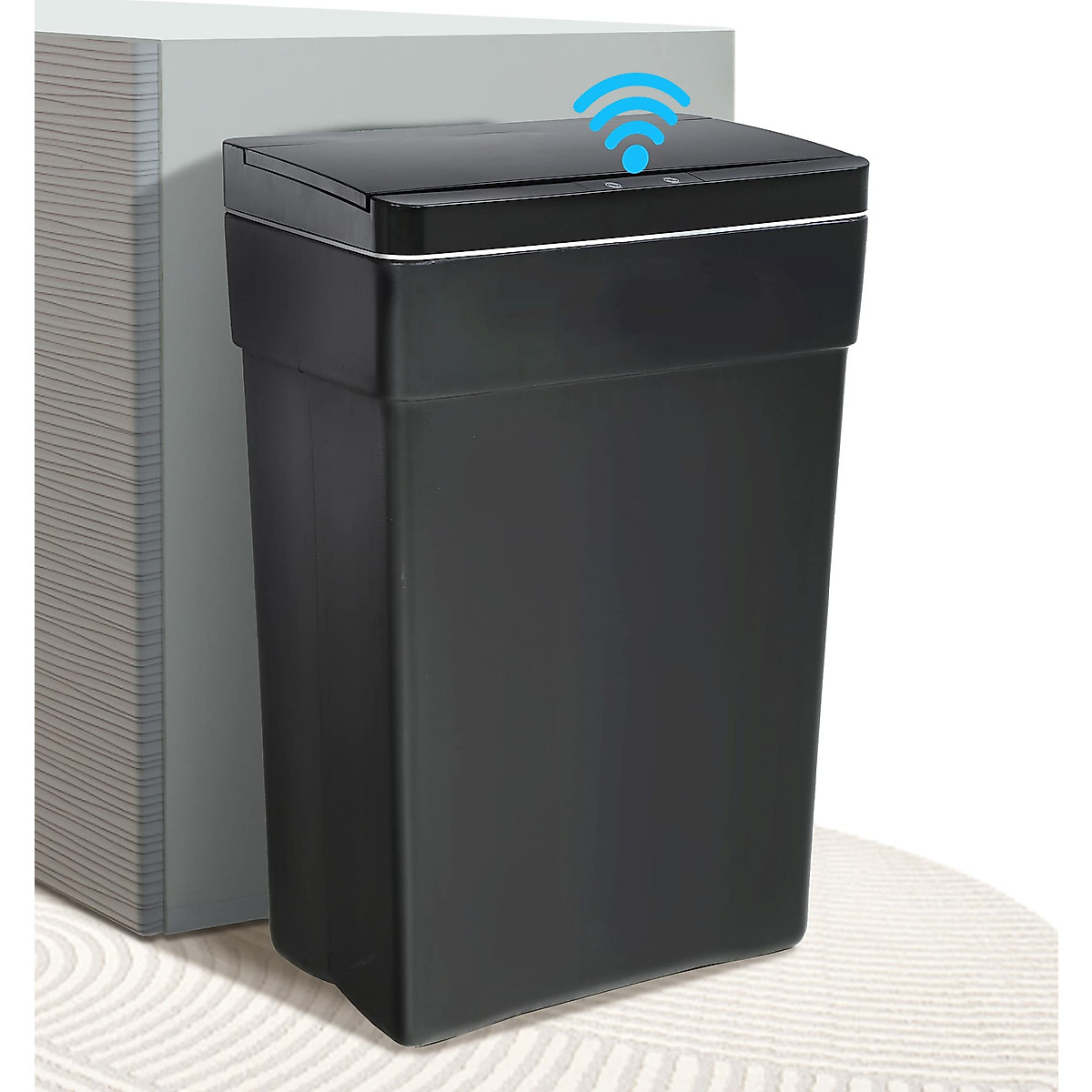 MKDLUFEI 13 Gallon Motion Sensor Trash Can with Lid, Black, Plastic