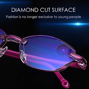 LUFF Reading Glasses Hd Anti-Blue Diamond Cut Edge Frameless Reading Glasses for womens (2.0X)