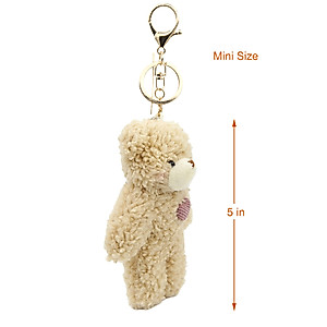 Zitokin Bear Plush Keychain Toys for Kids with Purple Heart 5" Inch Stuffed Teddy Plushie Backpack Purse Pendant Gift for Girls (B-Brown-Heart)