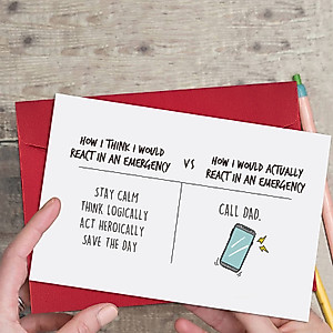 Ogeby Funny Father’s Day Card for Dad, Joke Birthday Card from Daughter Son, How I Think I Would React in an Emergency