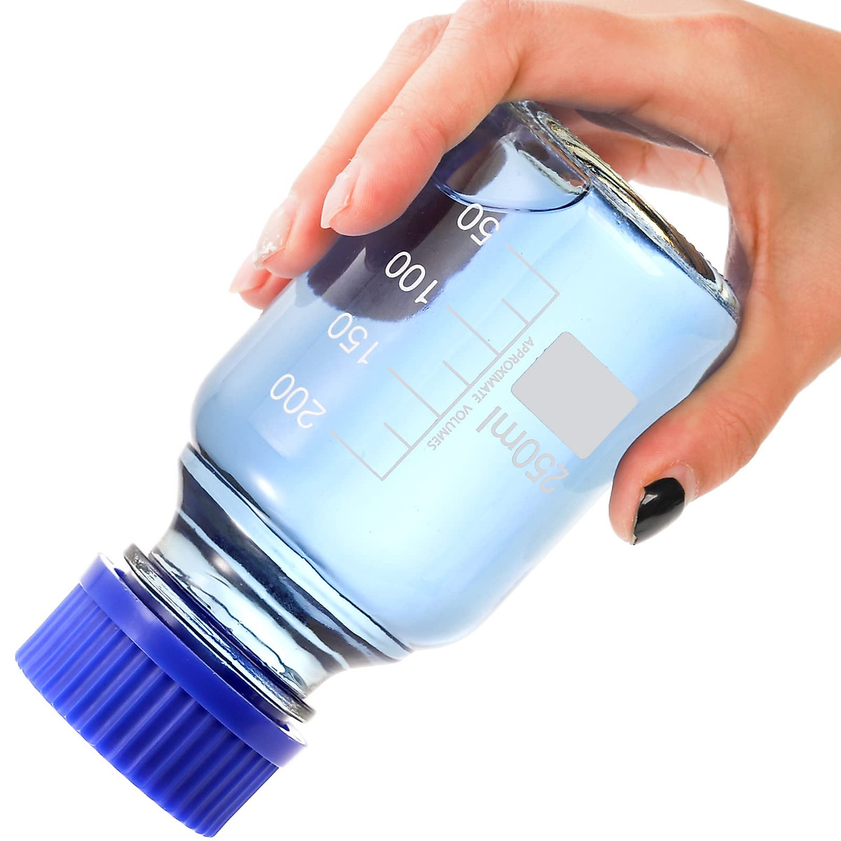 Yopay 10 Pack Media Storage Bottles with GL45 Blue Screw Cap, 250ml Reusable Glass Bottle, Round Scientific Glass Container for Labs, Classrooms or Home Use