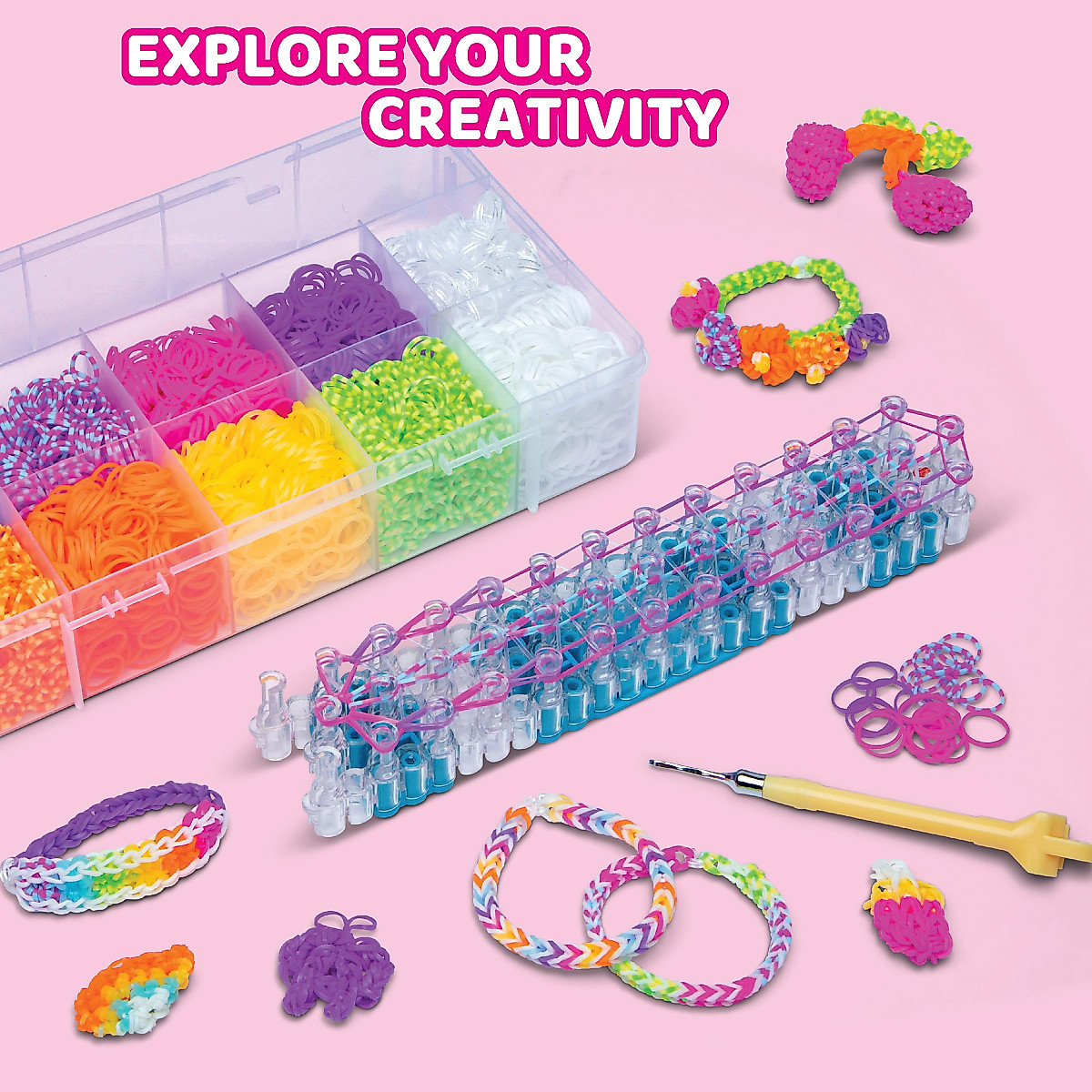 Rainbow Loom® Combo Set, Features 4000+ Colorful Rubber Bands, 2 Step-by-Step Bracelet Instructions, Organizer Case, Great Gift for Kids 7+ to Promote Fine Motor Skills