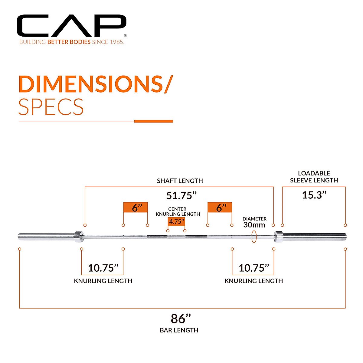 CAP Barbell Classic 7-Foot Olympic Bar, Chrome - New Version (OBIS-85)