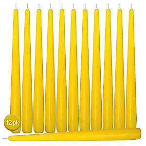 Hyoola Tall Taper Candles - 10 Inch Yellow Unscented Dripless Taper Candles - 8 Hour Burn Time - 12 Pack
