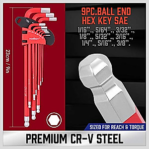 HORUSDY Hex Key Allen Wrench Set, SAE & Metric Star Long Arm Ball End Hex Key Set, Industrial Grade Allen Wrench Set