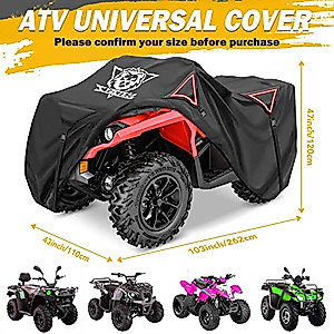 XYZCTEM Premium ATV Cover,Outdoor Protection Against Water, UV, Wind. Quad Cover for Can-am,Suzuki,Kawasaki, Honda, Yamaha, Polaris,and More.4 Wheeler Accessories with Thickened Straps(Black,103" L)