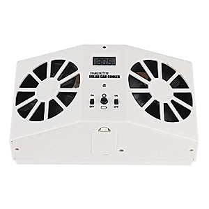 Fydun Solar Power Car Exhaust Fan with Two Air Vent Outlets Exhaust Fan Radiator Cooling Ventilation for Car, White