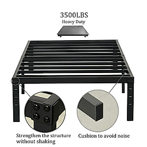Wulanos Twin Size Bed Frame 18 inches Tall, 3500lbs Heavy Duty Metal Platform with Steel Slats Support, No Box Spring Needed, Sturdy and Noise-Free, Black