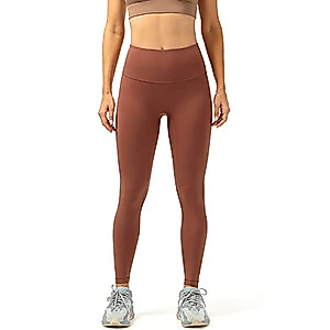 icyzone Legging for Women, No Front Seam, Buttery Soft, 7/8 High Waisted Squat Proof Yoga Pants for Workout (Copper Brown, Medium)