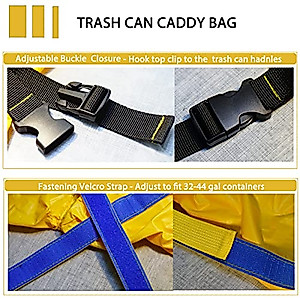 Yellow Trash Can Caddy Bag for Garbage Bins- Fits 32-50 Gallon Can & 12 Storage Pockets & Heavy Duty Vinyl Construction, Ideal for Housekeeping /Maid Services/Janitorial Companies/ Cleaning Crews