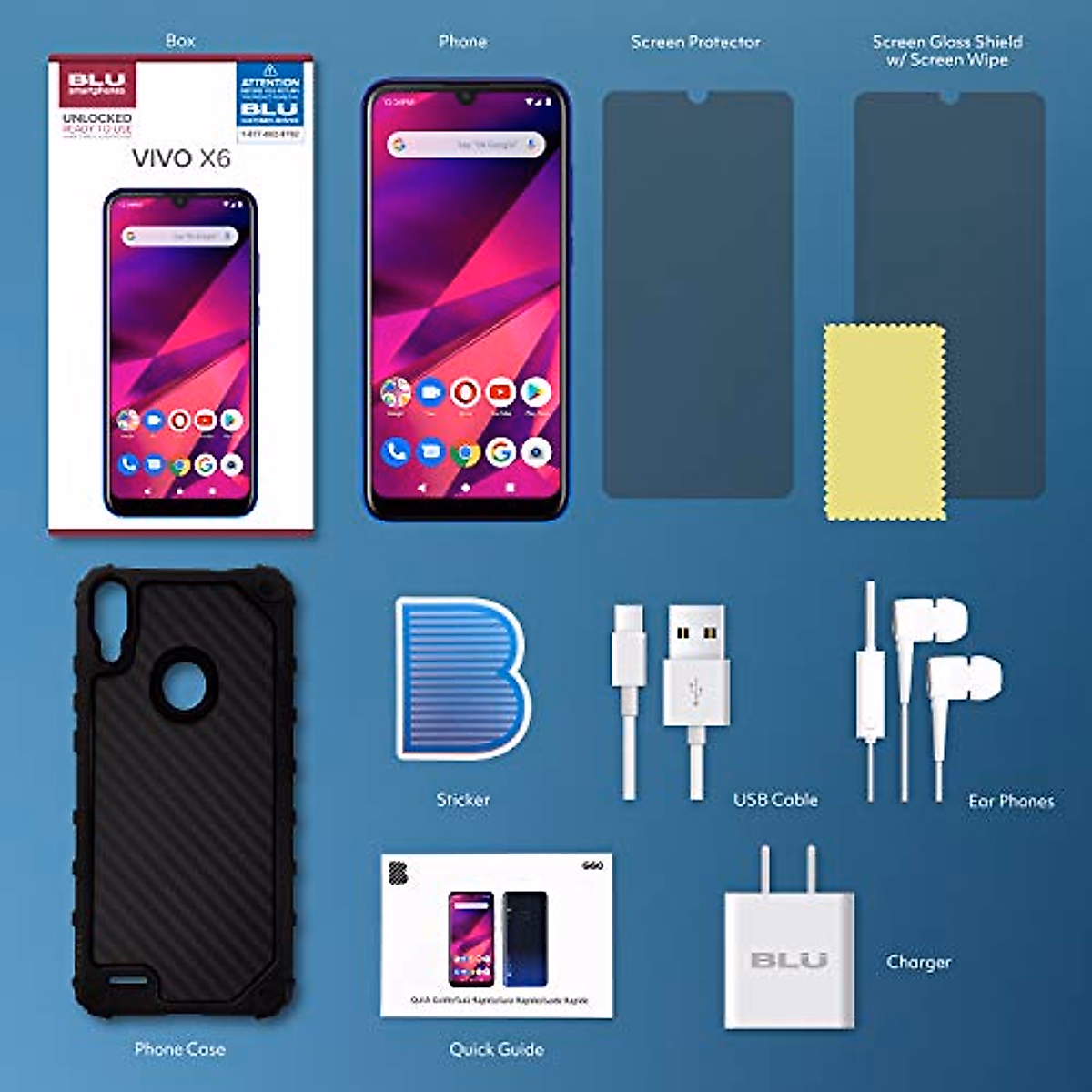 BLU VIVO X6,unlocked -6.1” HD+ Display, 64GB+3GB RAM - Gradient Blue