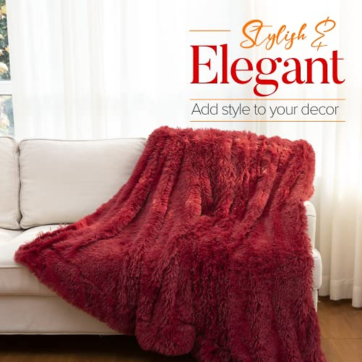 Cheer Collection Long Shaggy Hair Throw Blanket - Ultra Soft and Fuzzy - 50" x 60" inches, Maroon