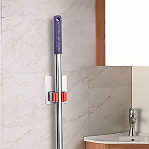 Broom and Mop Holder Wall Mounted, Stainless Steel Self Adhesive Single Broom Hanger Hook, No Drill Heavy Duty Organizer Rack for Kitchen Garage Closet Door Pantry Refrigerator, V-Shape Orange, 4 Pack