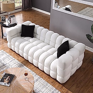 EOVTK 84.3" Deep Seat Cloud Sofa, Modern Comfy Marshmallow Sleeper Couch with 2 Pillows for Living Room Apartment Office, Boucle Fabric, White
