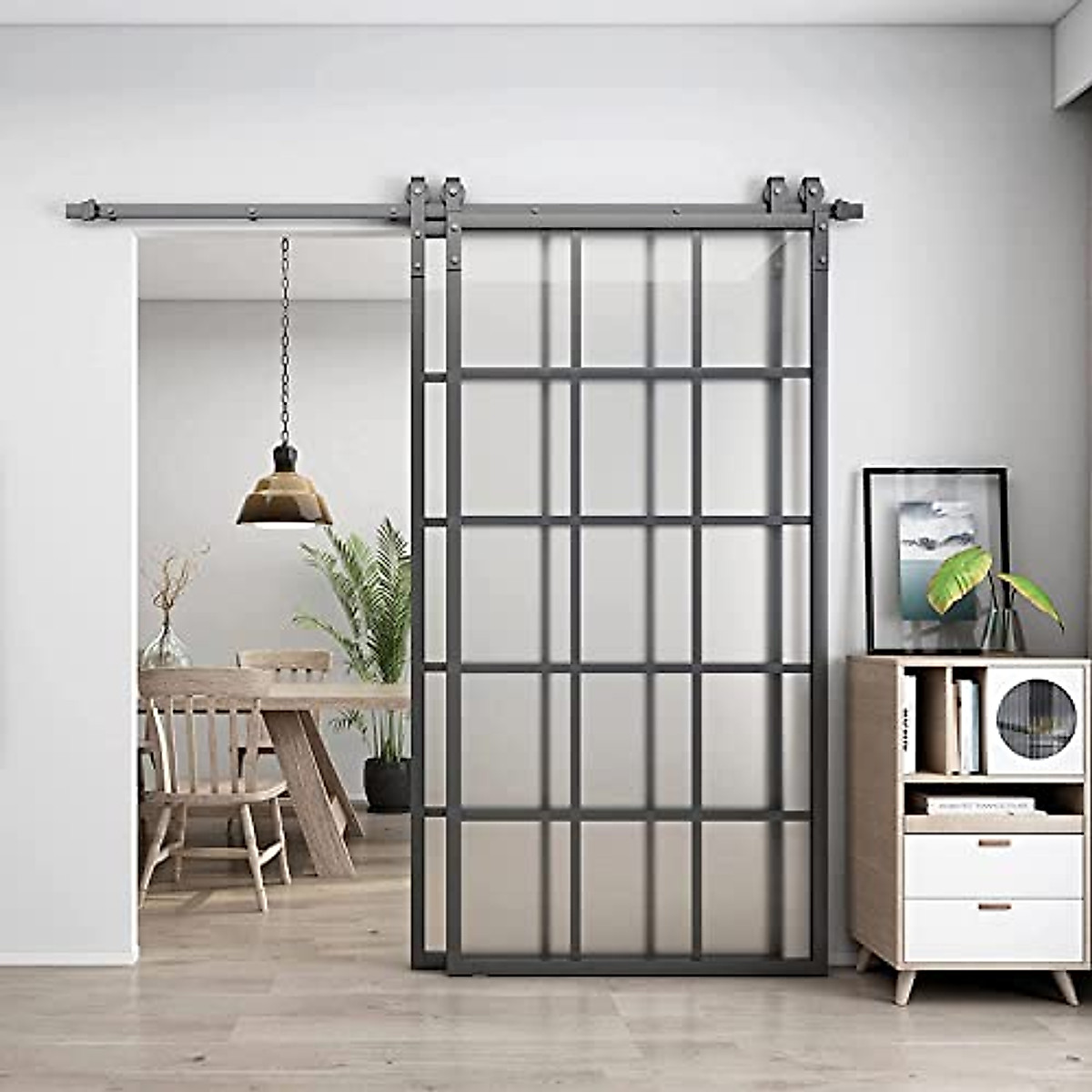 BARNSMITH Bypass Double Glass Barn Door 84 x 84 in with 7.5FT Side-Mounted Hardware Kit, 2 Sets of 42x84 Frosted Glass Aluminum Frame Barn Door,Assemble Required (2 * 42inx 84in)