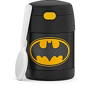 THERMOS FUNTAINER 12 Ounce Stainless Steel Vacuum Insulated Kids Straw Bottle, Batman & FUNTAINER 10 Ounce Stainless Steel Vacuum Insulated Kids Food Jar with Spoon, Batman