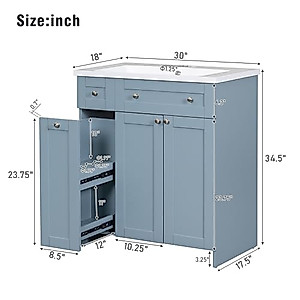 PrimaevalColossus 30" Modern Bathroom Vanity with Sink Combo, Freestanding Bathroom Vanity with Resin Sink Single Bathroom Cabinet Set with Soft Closing Doors & Drawers, Blue