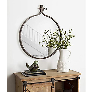 Kate and Laurel Yitro Round Industrial Rustic Metal Framed Wall Mirror, 23.5x28.5, Rustic Metal, Chic Industrial Accent Mirror for Wall