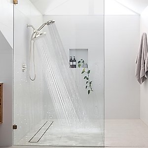 SparkPod Dual Shower Head - 8'' High Pressure Rain Shower Heads with Handheld Spray Combo - Rainfall, Handheld & Dual Mode - Easy Install 3-Way Showerhead with Hose & Holder (Elegant Brushed Nickel)