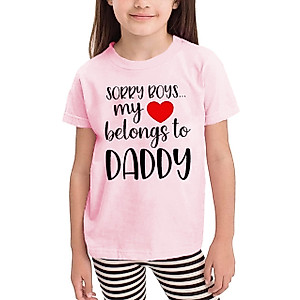 Kids Girls Valentine's Day Shirts Sorry Boys My Heart Belongs to Daddy Tshirt Toddler Valentine T-Shirt Graphic Tee Tops