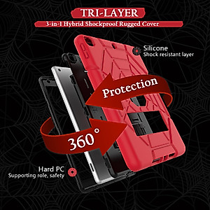 ZoneFoker for iPad 9th Generation Case, for 8th/7th Generation Case 10.2 inch 2021/2020/2019, Heavy Duty Strudy Shockproof 3-Layer Rugged Cover with Stand for Kids Boys (Red+Black)