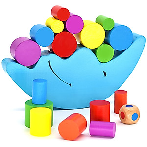 HWD Wooden Stacking Blocks Balancing Games, Moon Equilibrium Puzzles Toy, Preschool Early Educational Parent-Child Interaction Sorting Games for Toddler, Kids, Children