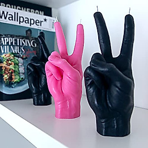 CandleHand Hand Gesture Candle Peace Sign - Big Real Hand Size 6.7 x 4.3 x 2.4 inches - Handmade Winner Statue - Birthday, Office, Housewarming Gift (Pink)