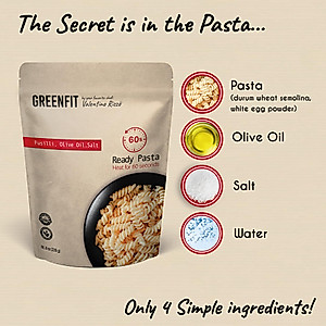 READY TO EAT PASTA | Microwavable | Fusilli Shape | Greenfit By Chef Valentino Rizzo | Glyphosate Free | Simple Clean ingredients | (8 Ounce - Pack of 6)