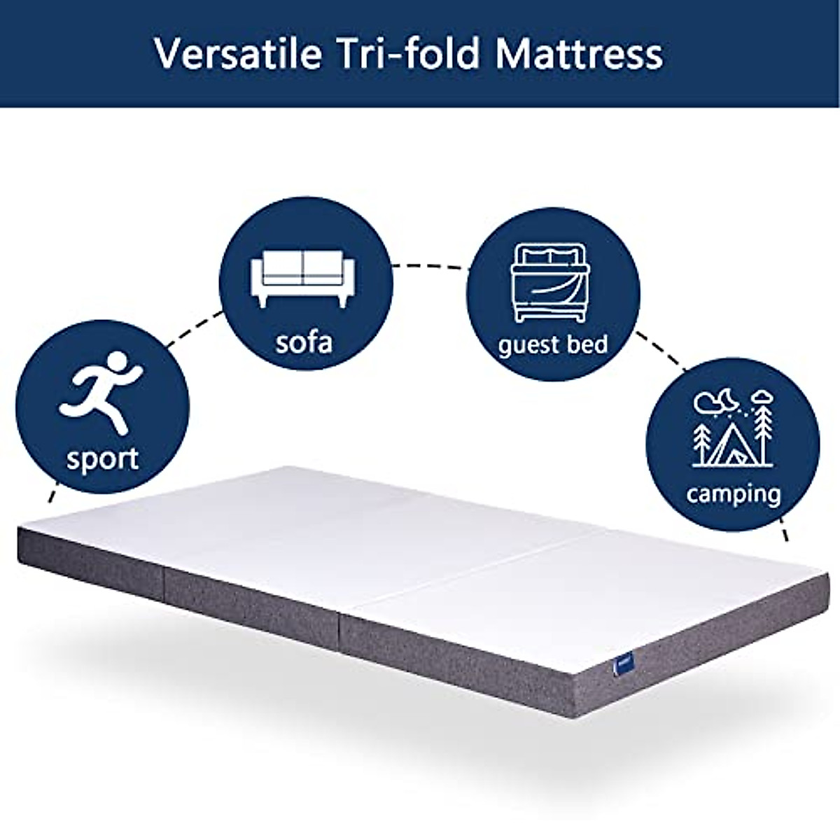 Molblly Folding Mattress, Tri-fold Gel Memory Foam Mattress, Portable Tri Folding Mattress Topper with Washable Cover, Foldable Camping Mattress Guest Bed - Twin XL 78"X38"X3''