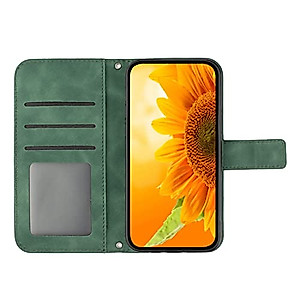 ONV Wallet Case Compatible with Samsung Galaxy S9 Plus - 1.5M Strap Glitter Shinny Sunflower Flip Leather Case Card Slot Shockproof Kickstand Magnetic Cover for Samsung Galaxy S9 Plus [HT] -Green-T