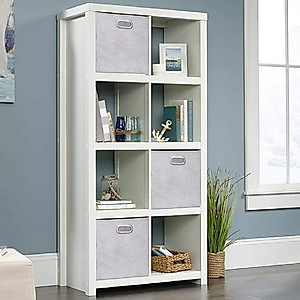 i BKGOO Cloth Storage Bins Set of 4 Thick Fabric Drawers Foldable Cubes Basket Organizer Container with Dual Metal Handles for Shelf Cabinet Bookcase Boxes Grey-White 10.5x10.5x11 inch