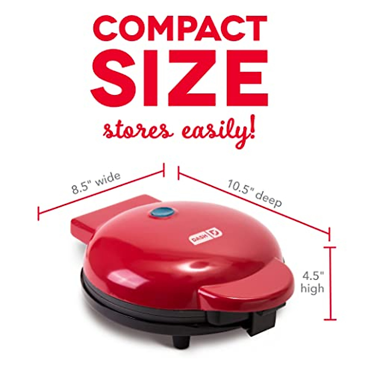 DASH Express 8” Waffle Maker for Waffles, Paninis, Hash Browns + other Breakfast, Lunch, or Snacks, with Easy to Clean, Non-Stick Cooking Surfaces - Red