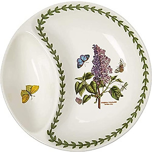 Portmeirion Botanic Garden Divided Serving Dish | 6 Inch Round Serving Platter with Lilac Design | Made from Porcelain | Dishwasher and Microwave Safe