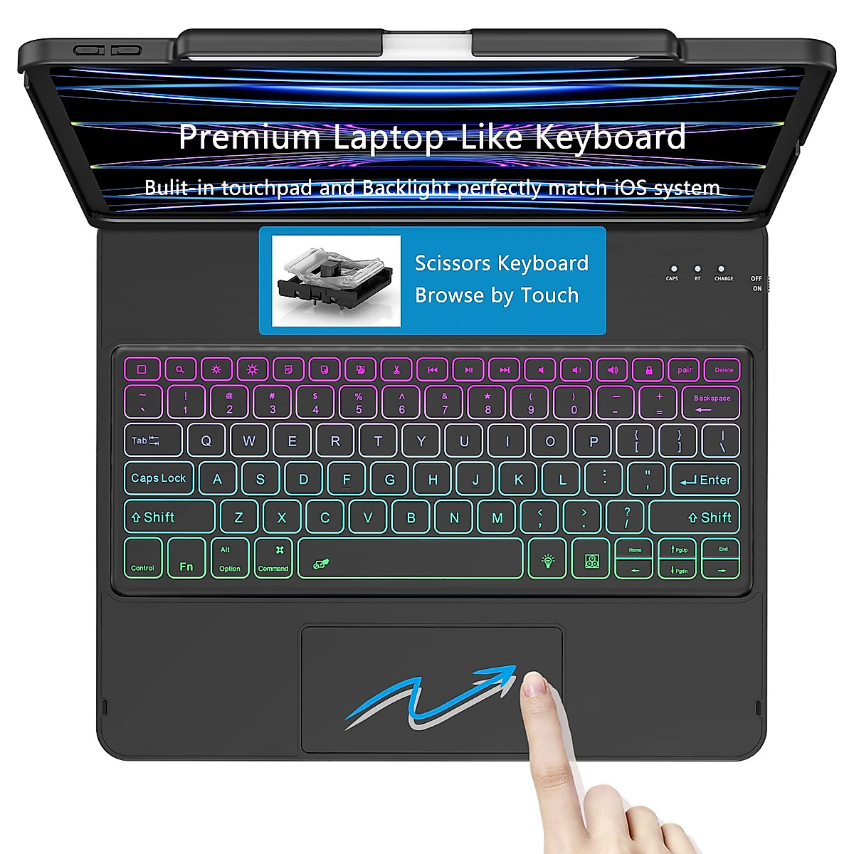 HOTLIFE Keyboard Case for iPad Air 13 inch 2024, Keyboard for iPad Pro 12.9” inch (4th Gen 2020/ 3th Gen 2018) - Touch Trackpad Case with Keyboard -360° Protective with Pencil Holder