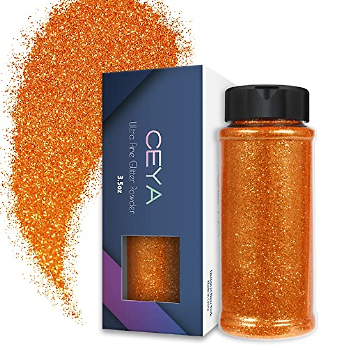 Ceya 3.5oz/ 100g Ultra Fine Glitter Powder Flame Orange Crafts Glitter 1/128” 0.008” 0.2mm for Slime Epoxy Resin Craft Tumbler Jewelry Nail Art Festival Makeup Scrapbook Painting Wedding Cards