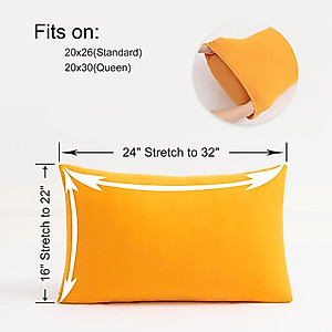 2-Pack Stretch Pillow Cases - Jersey Knit & Envelope Closure Pillowcases with Ultra Soft T-Shirt Like Polyester Blend - Suitable for Queen or Standard Size Set of 2, Yellow