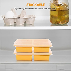 1-Cup Silicone Freezer Tray with Lid, Soup Freezer Molds, Ice Cube Tray, Silicone Container for Freezing Soup and Food - Makes 4 Perfect 1 Cup Portions, BPA Free (2-Pack)