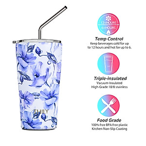 THILY Stainless Steel Tumbler Coffee Cup 20 oz Triple-Insulated Travel Mug with Splash-Proof Lid, for Ice Drinks and Hot Beverage Coffee Cup, Outdoor Gift for Women, Iridaceae