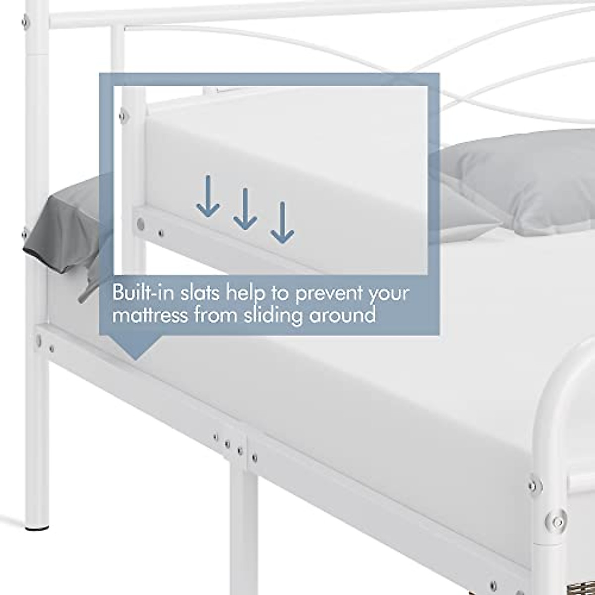 Yaheetech Full Bed Frames Metal Platform Bed Mattress Foundation with Criss-Cross Design Headboard, Ample Underbed Storage Space, Heavy Duty Slat Support, No Box Spring Needed, Full Size White