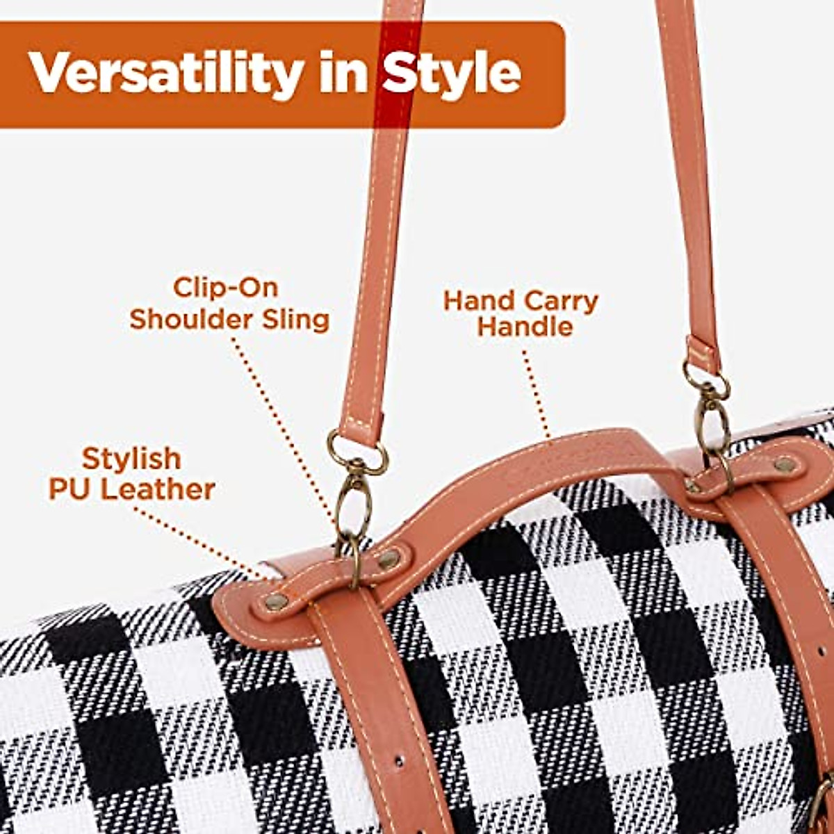 Picnic Blankets Waterproof Foldable, Large Beach Blanket, Waterproof Picnic Blanket, Durable and Versatile Picnic Mat with Leather Handle & Sling, Outdoor Blanket with PEVA Backing Layer