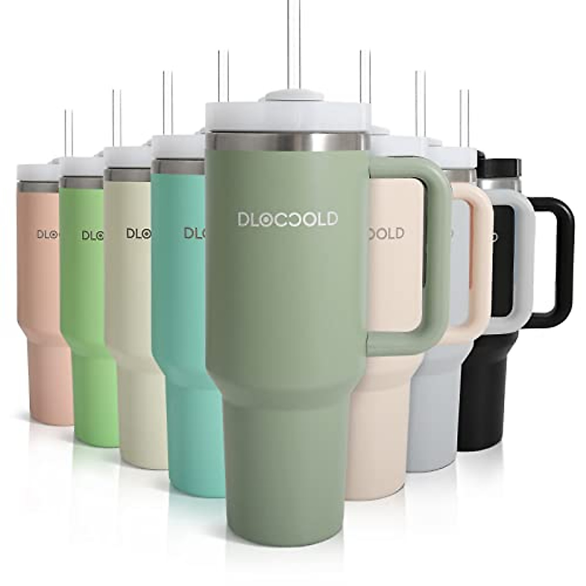 DLOCCOLD 40 oz Stainless Steel Tumbler with Handle, Insulated Tumbler With Lid & Straw, Travel Mug Cup Holder Friendly, Reusable Large Tumbler for Water, Iced Tea or Coffee, Gift for Men Women