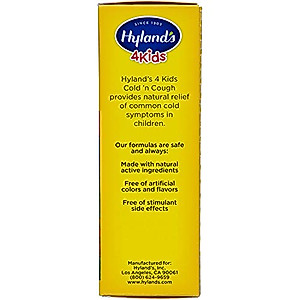 Kids Cold Medicine and Mucus Relief for Ages 2+, Hylands 4 Kids Cold 'n Mucus, Day and Night Value Pack, Syrup Cough Medicine for Kids, Nasal Decongestant and Allergy Relief, 4 Fl Oz (Pack of 2)