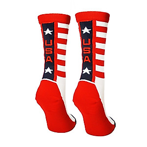 MadSportsStuff USA Pride Athletic Crew Socks (White/Red/Navy, Large)